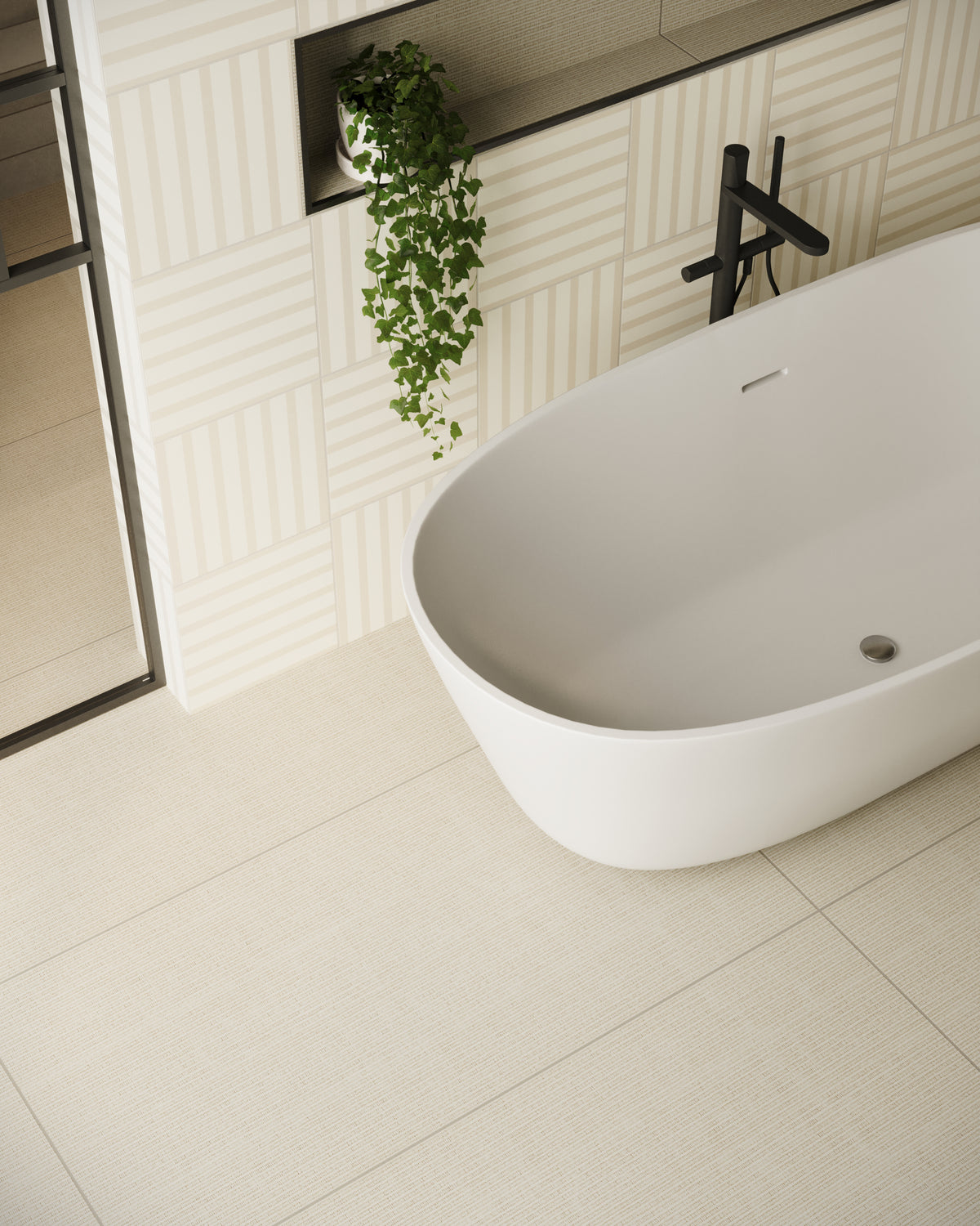 Riley 24x48 Matte Porcelain Tile in Woven Pattern Cream