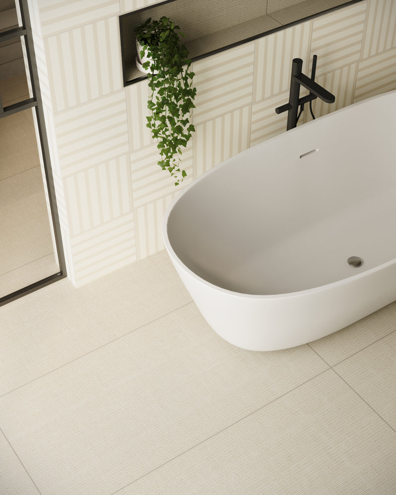 Riley 24x48 Matte Porcelain Tile in Woven Pattern Cream