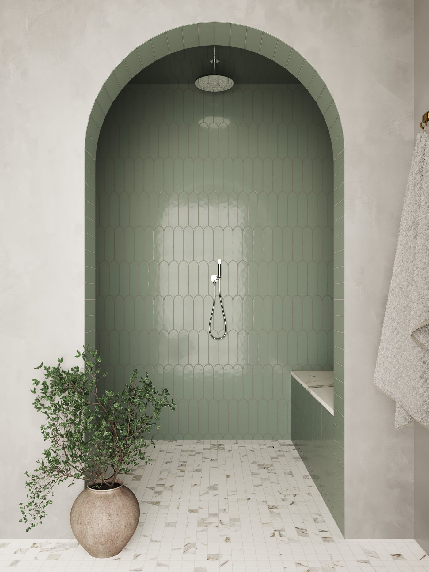 Sarina 3x12 Glossy Ceramic Fishscale Tile in Seafoam