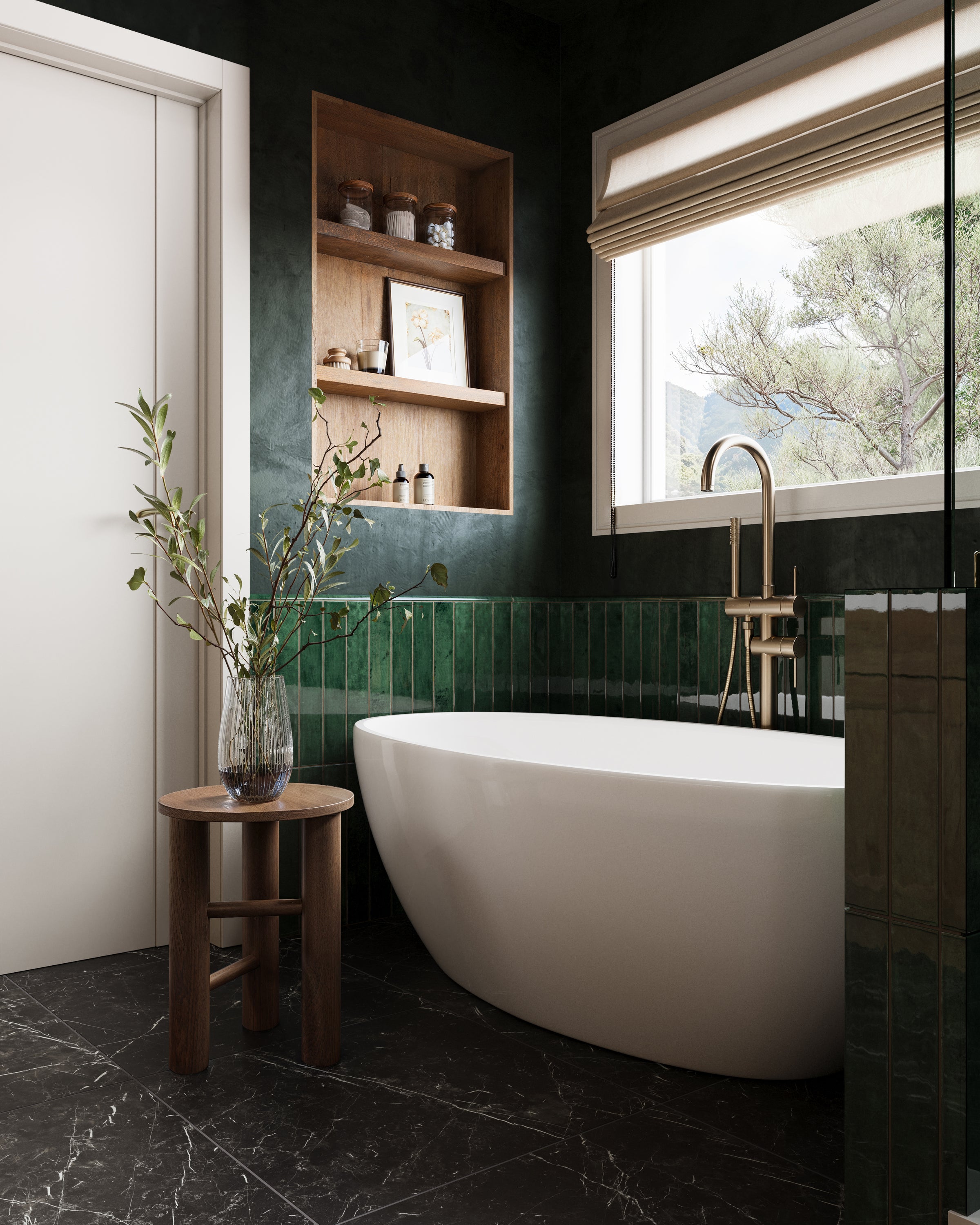 Jaden 0.75x16 Glossy Ceramic Bullnose Tile in Hunter