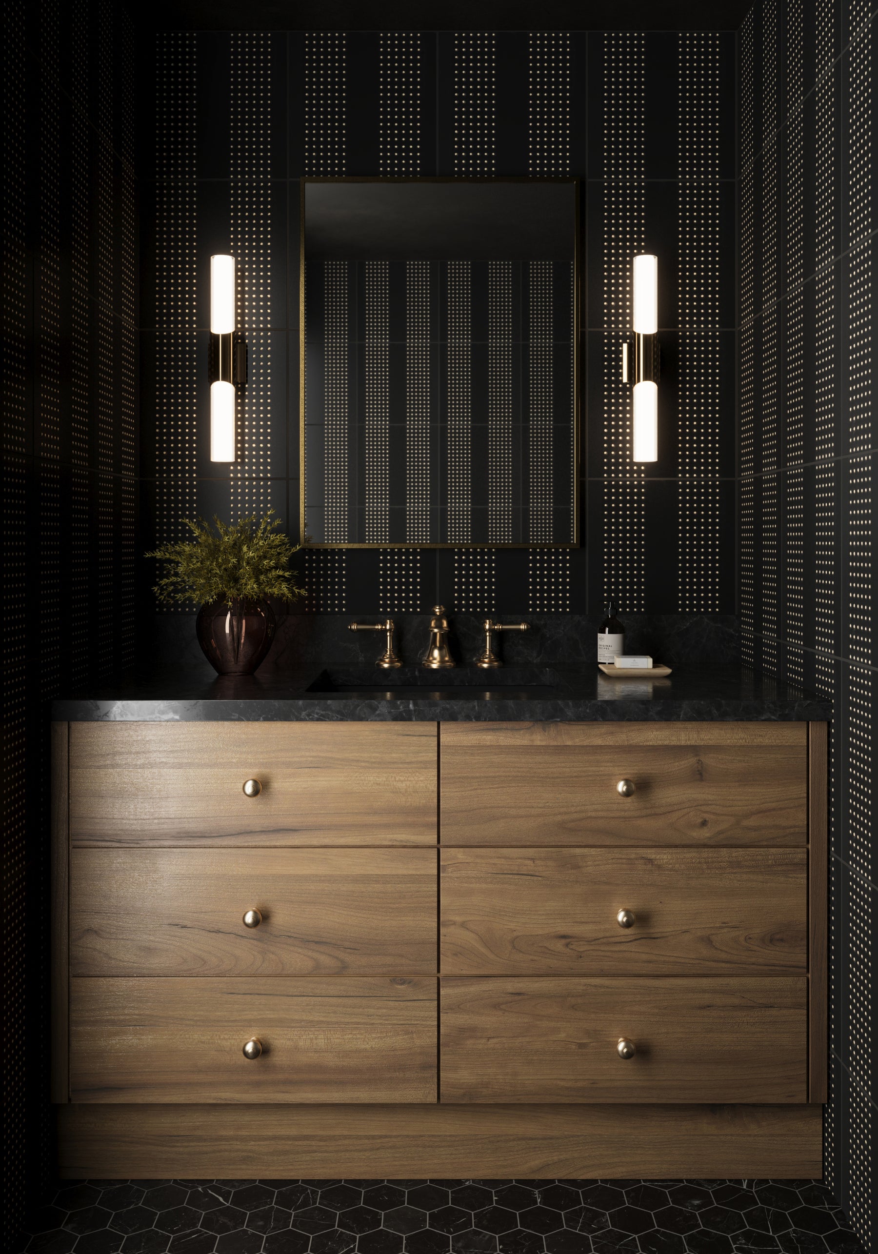 Kira 12x12 Satin Ceramic Tile in Striped Dots Black