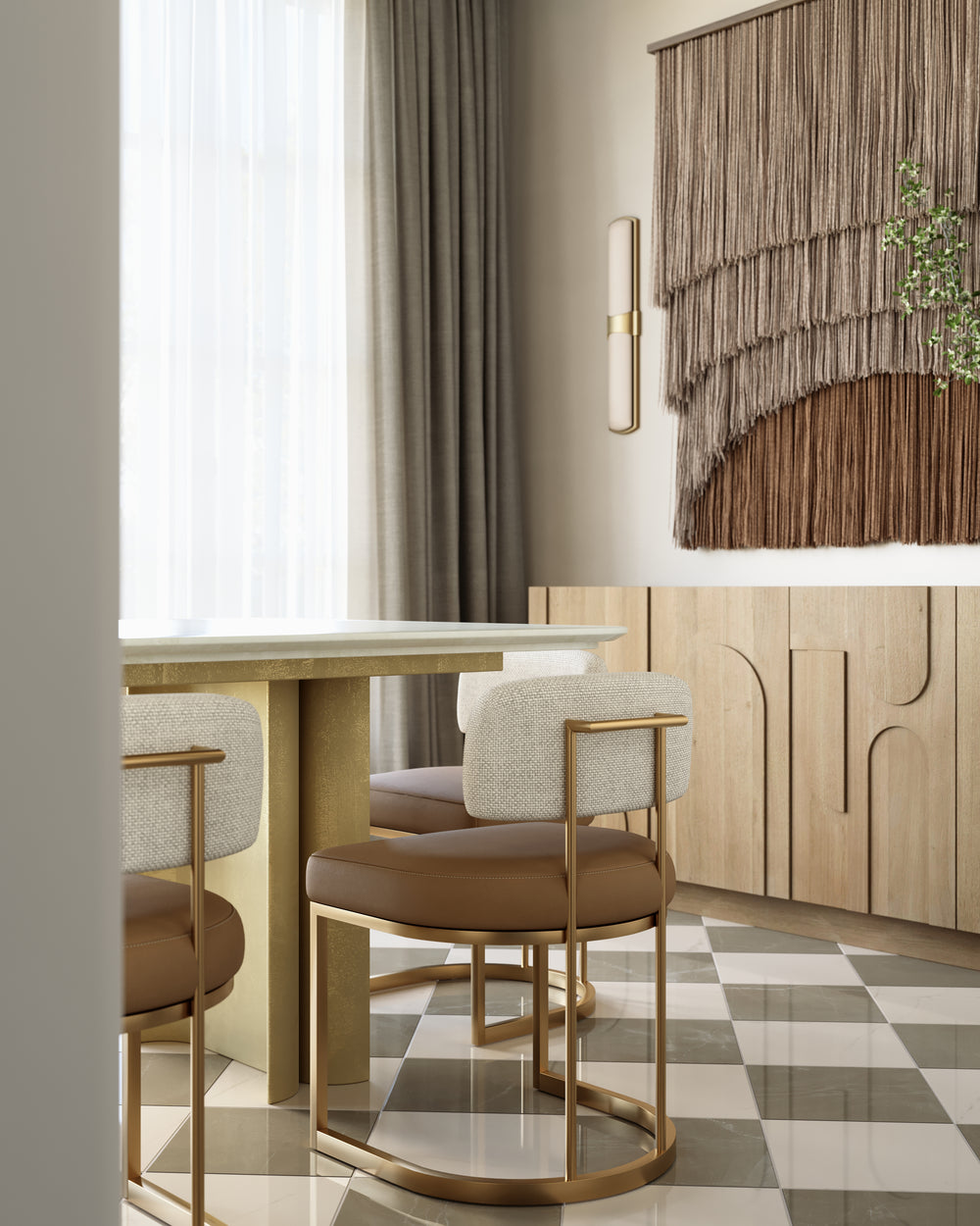 Leona 12x12 Checkerboard Polished Porcelain Tile in Calacatta and Amani ...