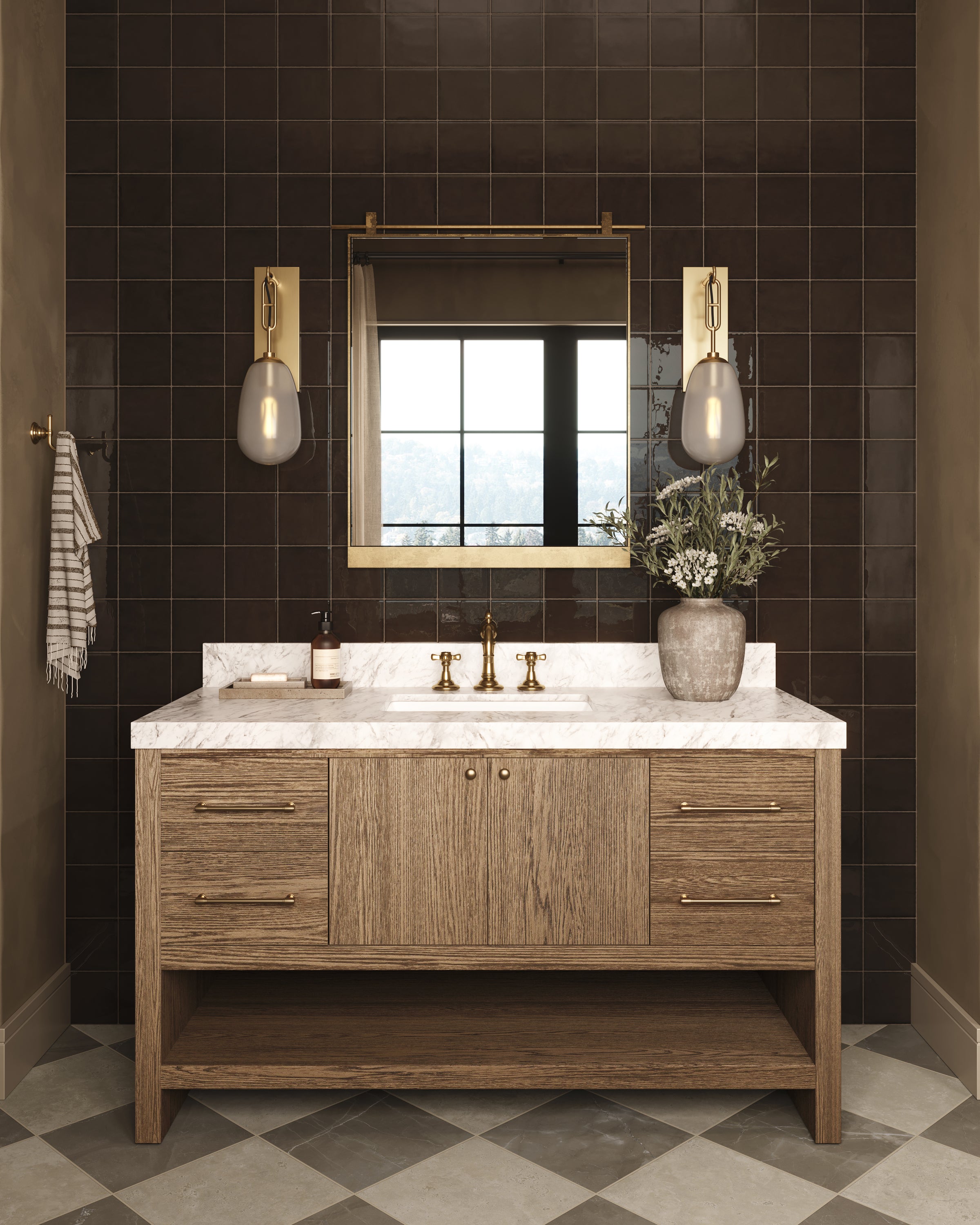 Maxine 55" Single Vanity in Washed Natural Veneer with Carrara Marble