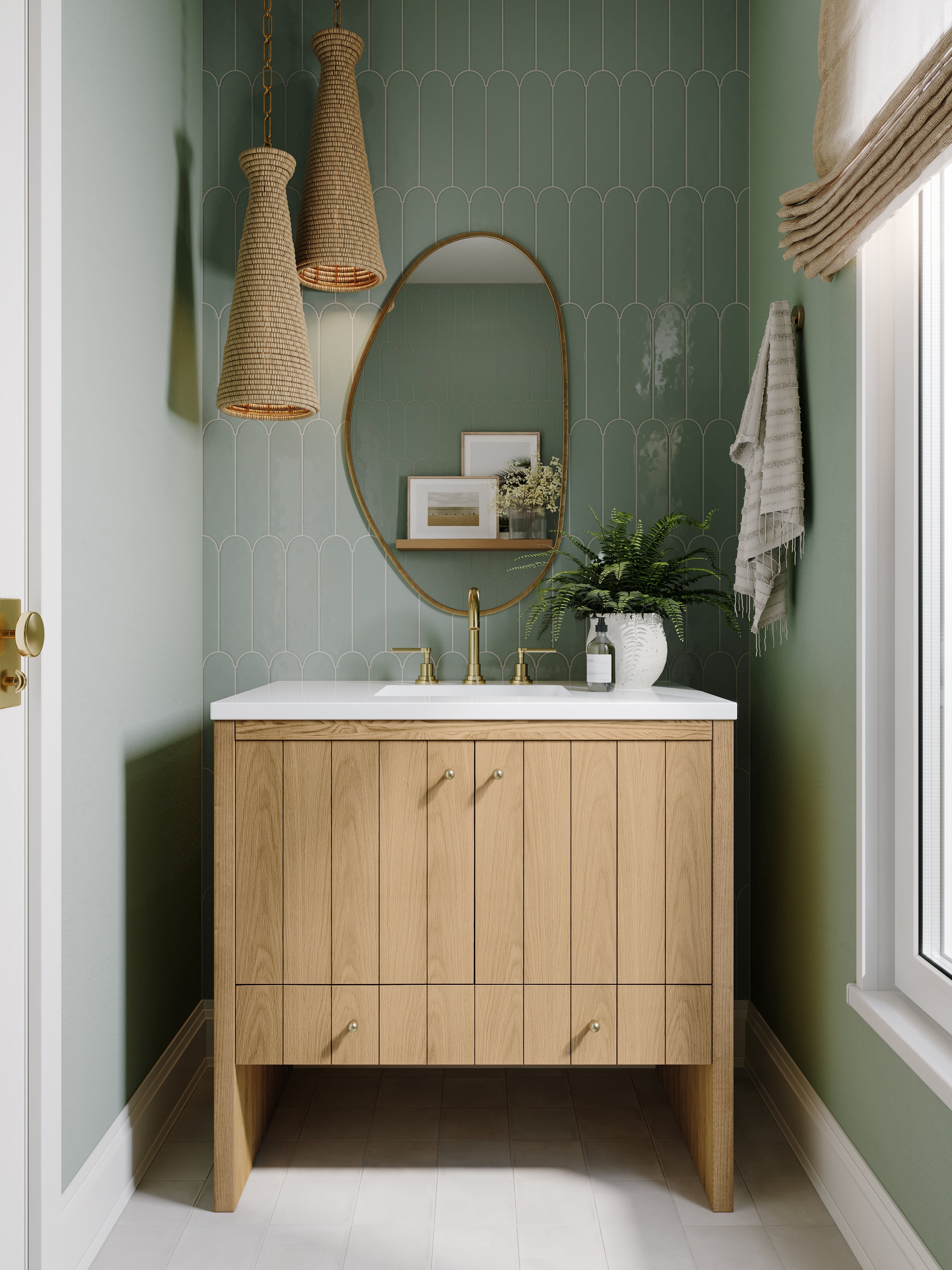 Gabriella 36" Single Vanity in Light Natural Oak with 3 cm White Zeus