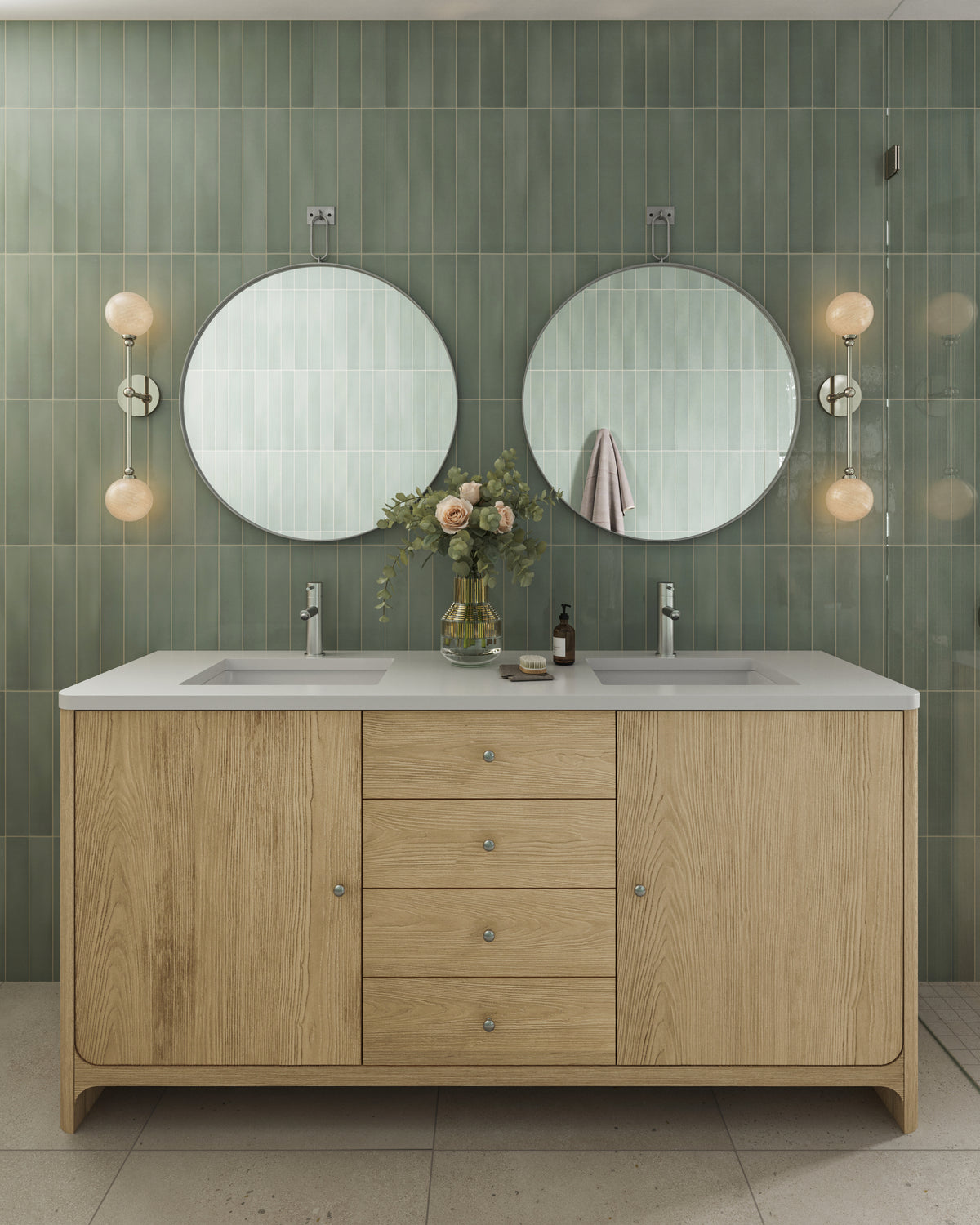 Colton 72" Double Vanity in Coastal Driftwood with 3 cm White Zeus Qua