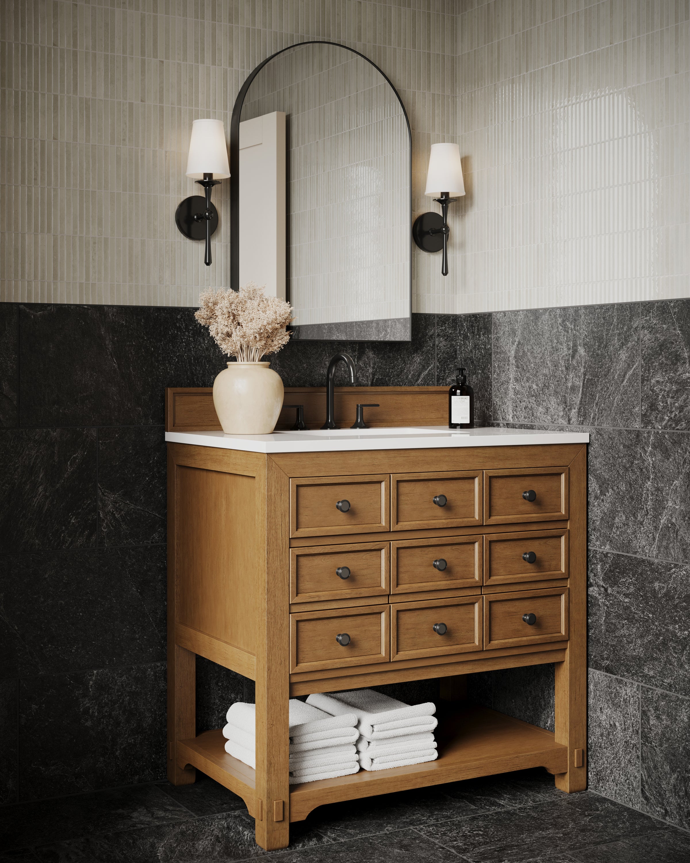Rosalie 36" Single Vanity in Amber Birch with 3 cm White Zeus Quartz T