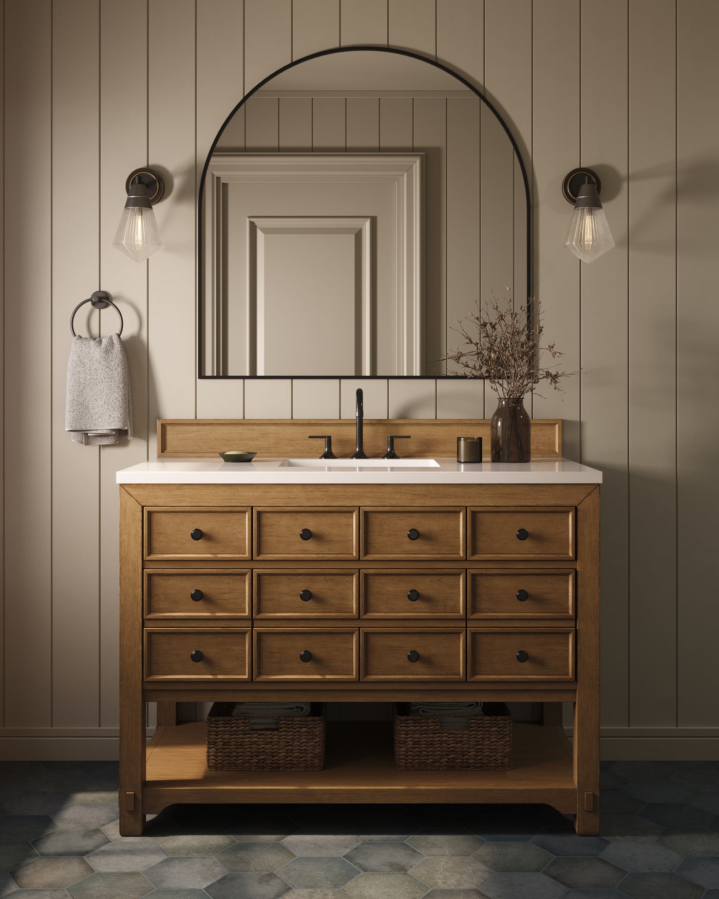 Rosalie 48" Single Vanity in Amber Birch with 3 cm White Zeus Quartz T