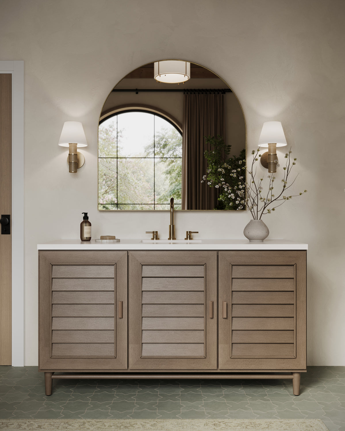 Trisha 60" Single Vanity in Whitewashed Walnut with 3 cm White Zeus Qu