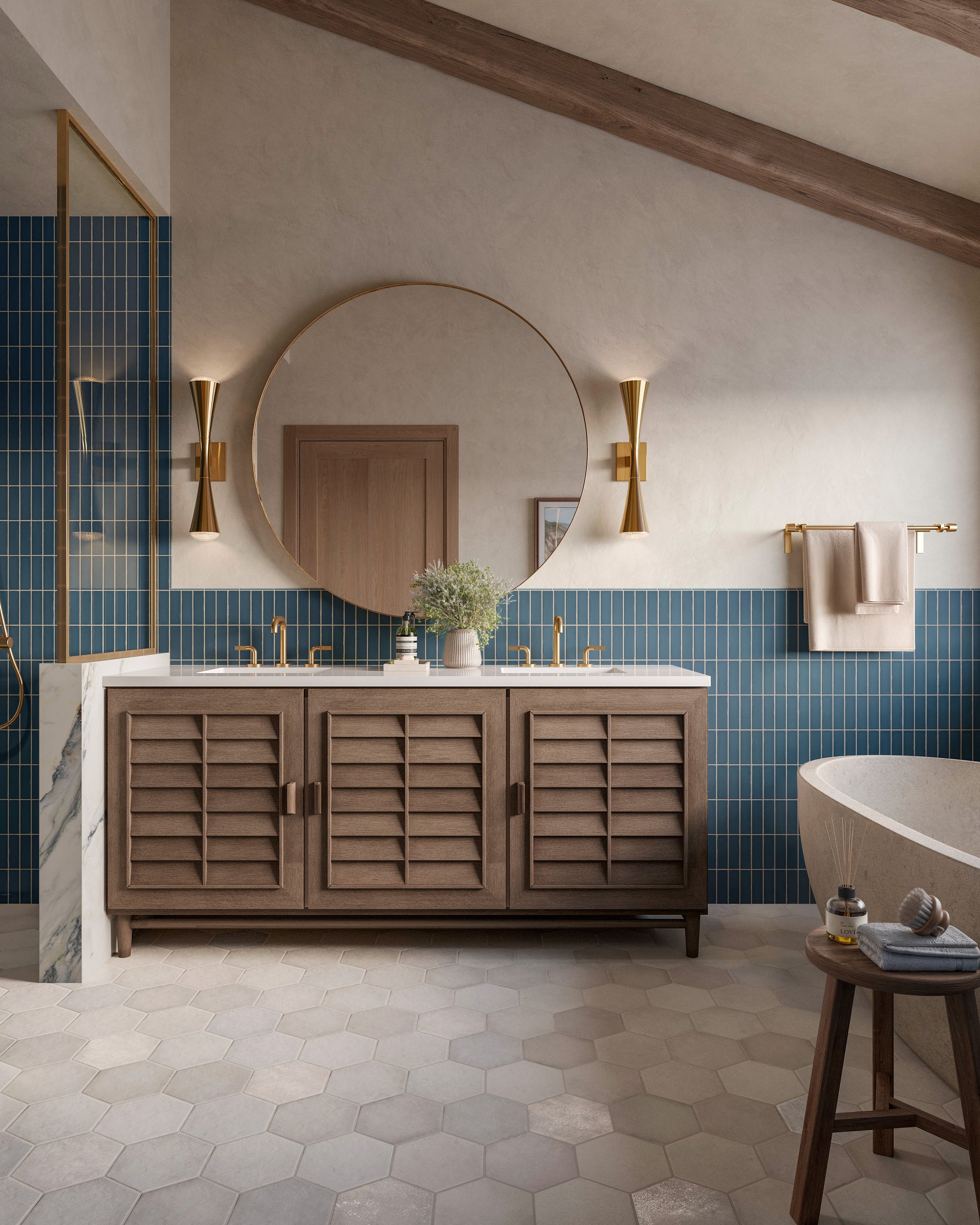 Trisha 72" Double Vanity in Whitewashed Walnut with 3 cm White Zeus Qu