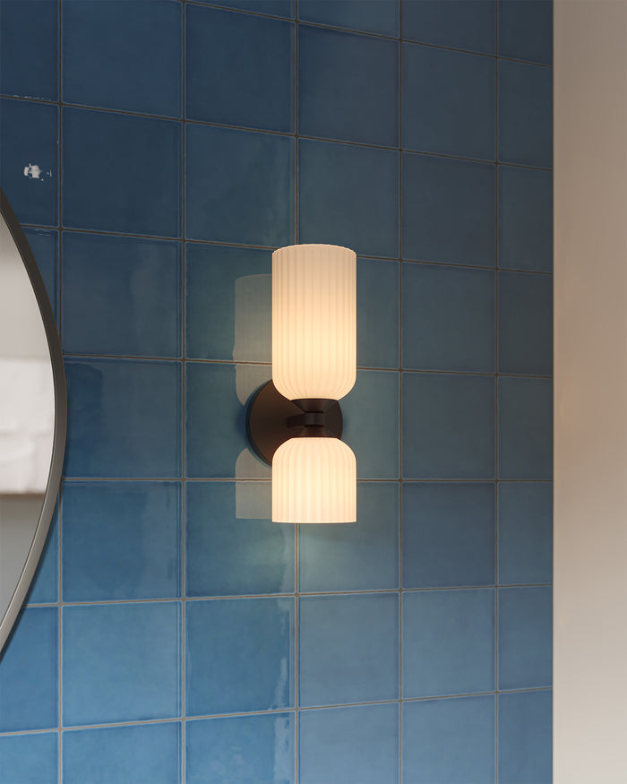Madison 12" Socket Wall/Vanity Light in Matte Black/Glossy Ribbed Opal